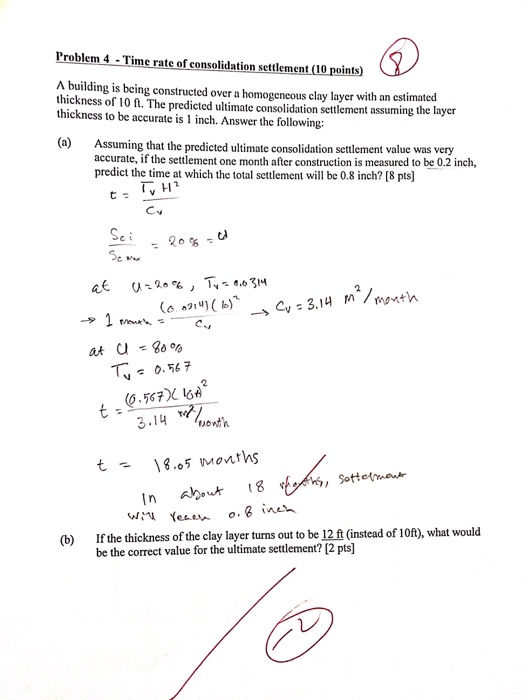 Solved Problem 4 -Time rate of consolidation settlement (10 | Chegg.com