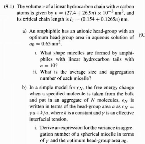 (9.1) The volume v of a linear hydrocarbon chain with | Chegg.com