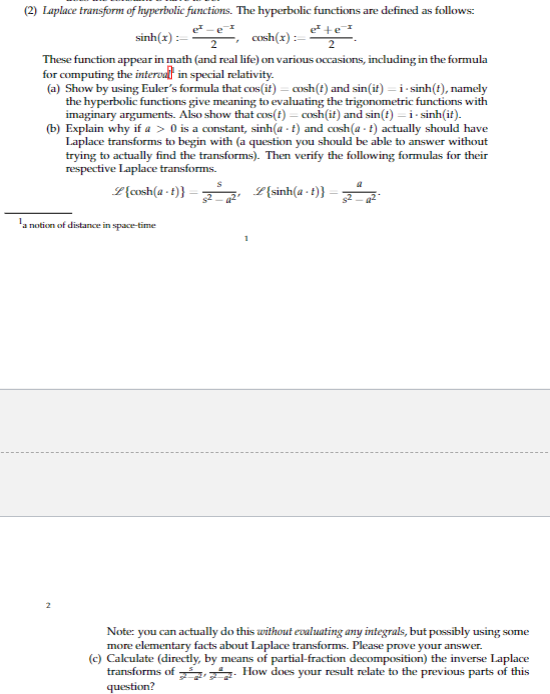 Solved (2) Laplace transform of hyperbolic functions. The | Chegg.com