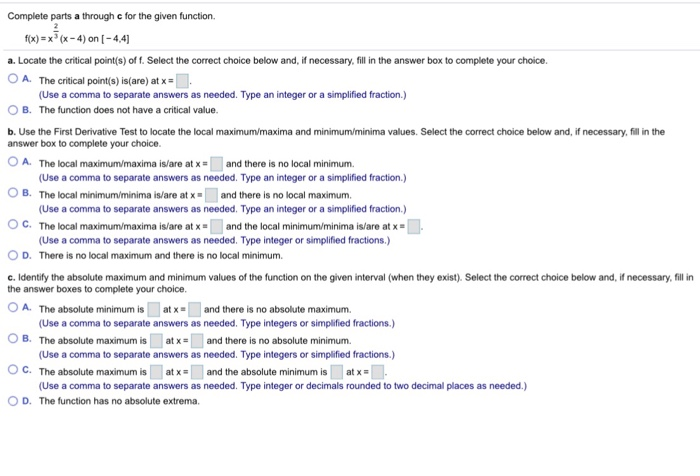 Solved Complete parts a through c for the given function. | Chegg.com