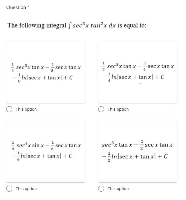 Solved Question The following integral s secºx tan²x dx is | Chegg.com