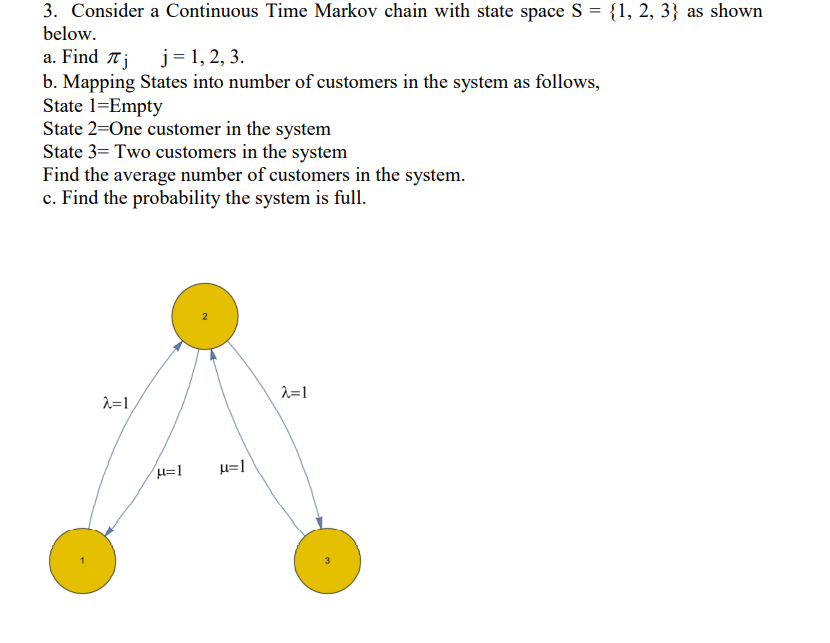 3. Consider a Continuous Time Markov chain with state | Chegg.com