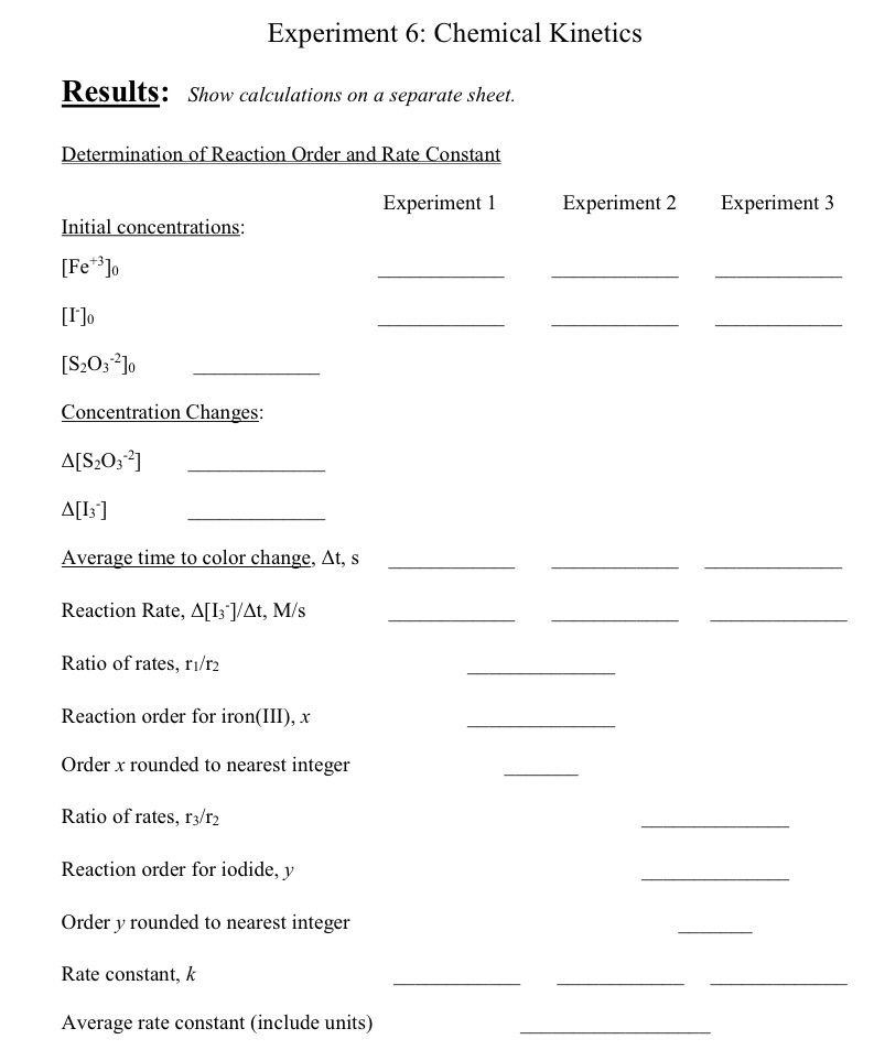 Experiment 6: Chemical Kinetics Experiment 6: | Chegg.com