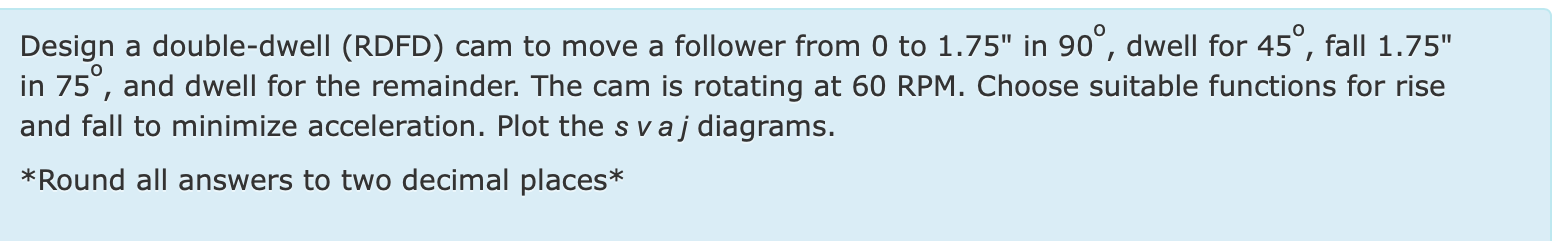Solved Design a double-dwell (RDFD) cam to move a follower | Chegg.com