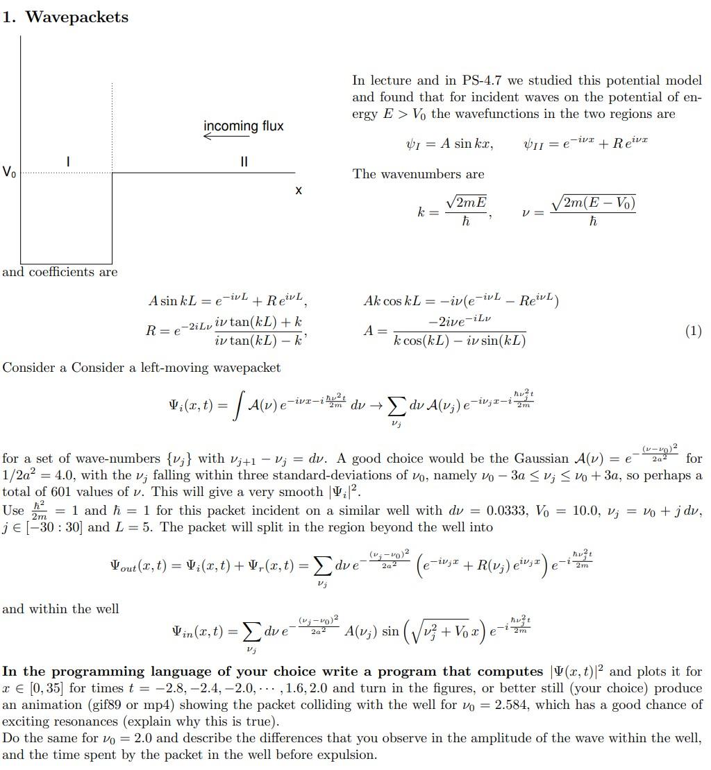 1. Wavepackets In lecture and in PS-4.7 we studied | Chegg.com