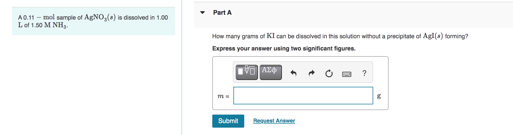 Solved Part A A0.11 – mol sample of AgNO3(s) is dissolved in | Chegg.com