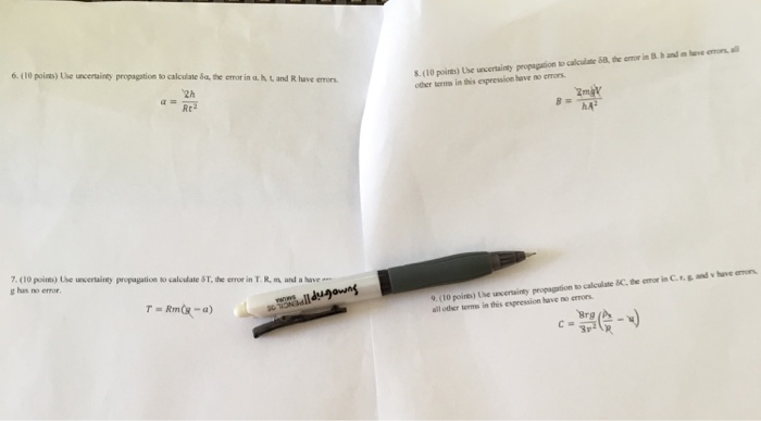 Solved 6. 10 points) ube uncertainty propagation to | Chegg.com