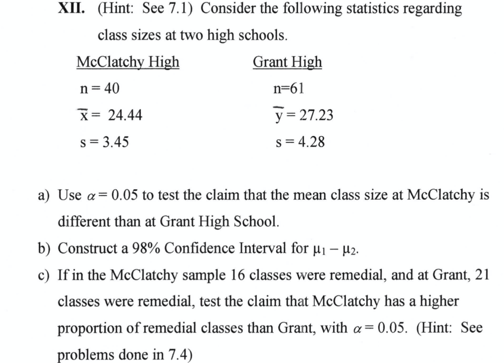 Solved XII. (Hint: See 7.1) Consider the following | Chegg.com