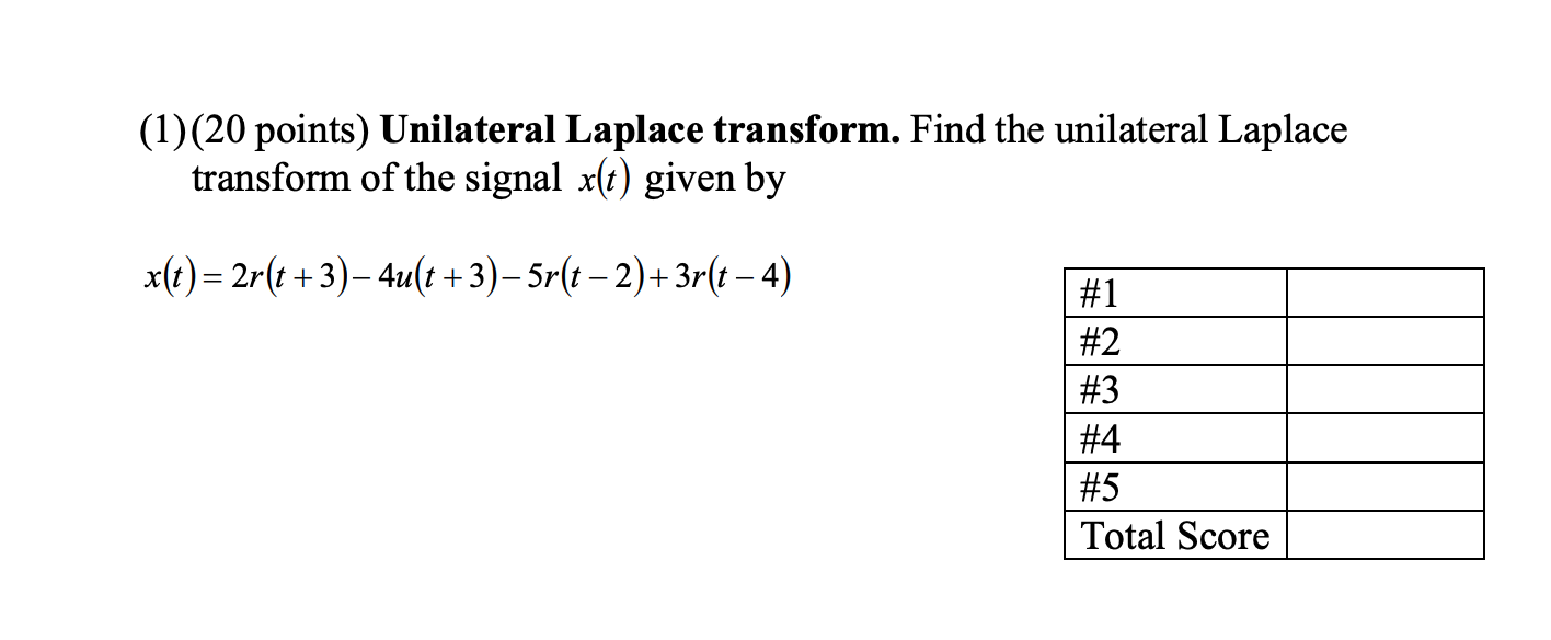 Solved (1)(20 points) Unilateral Laplace transform. Find the | Chegg.com