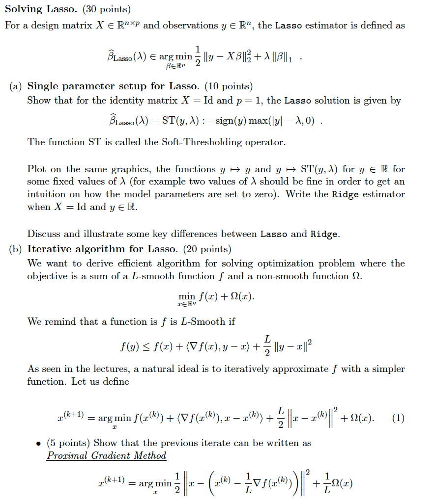 Solved Solving Lasso. (30 points) For a design matrix X∈Rn×p | Chegg.com