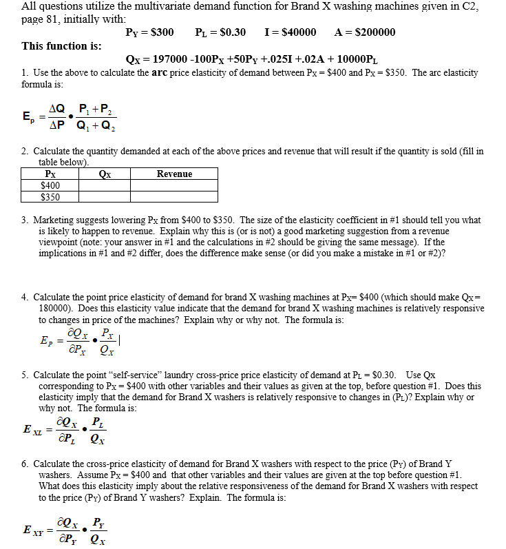 Solved All Questions Utilize The Multivariate Demand 