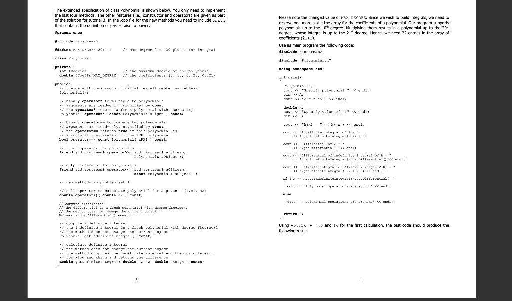 Solved The extended specification of class Polynomial is | Chegg.com