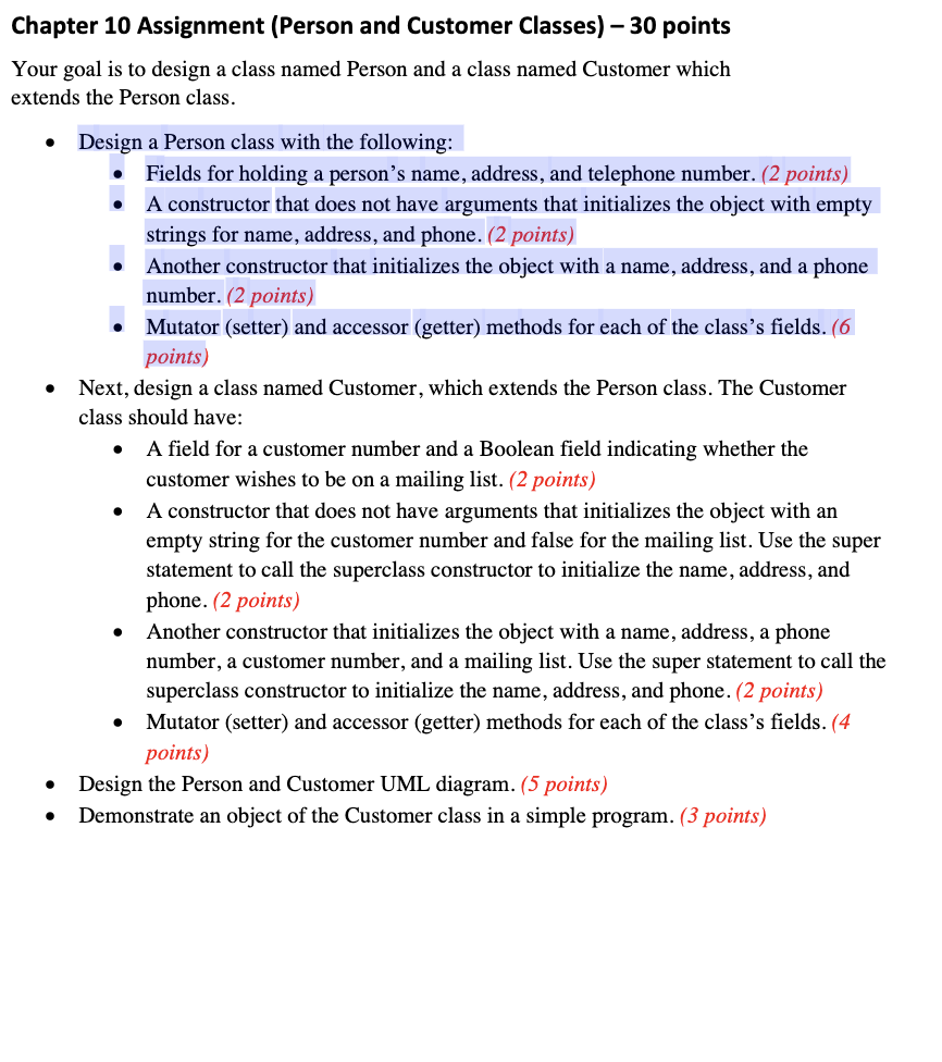 Solved Chapter 10 Assignment Person And Customer Classes