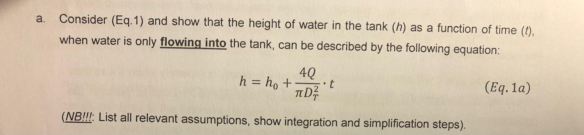 Solved a. Consider (Eq.1) and show that the height of water | Chegg.com