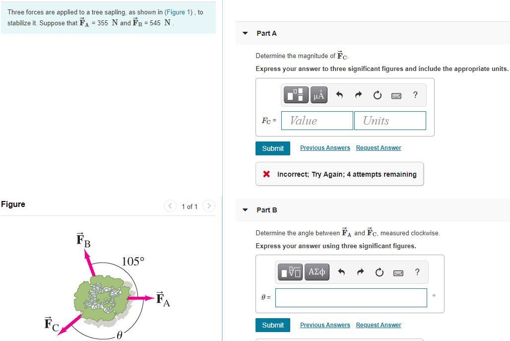 Solved Three forces are applied to a tree sapling, as shown | Chegg.com