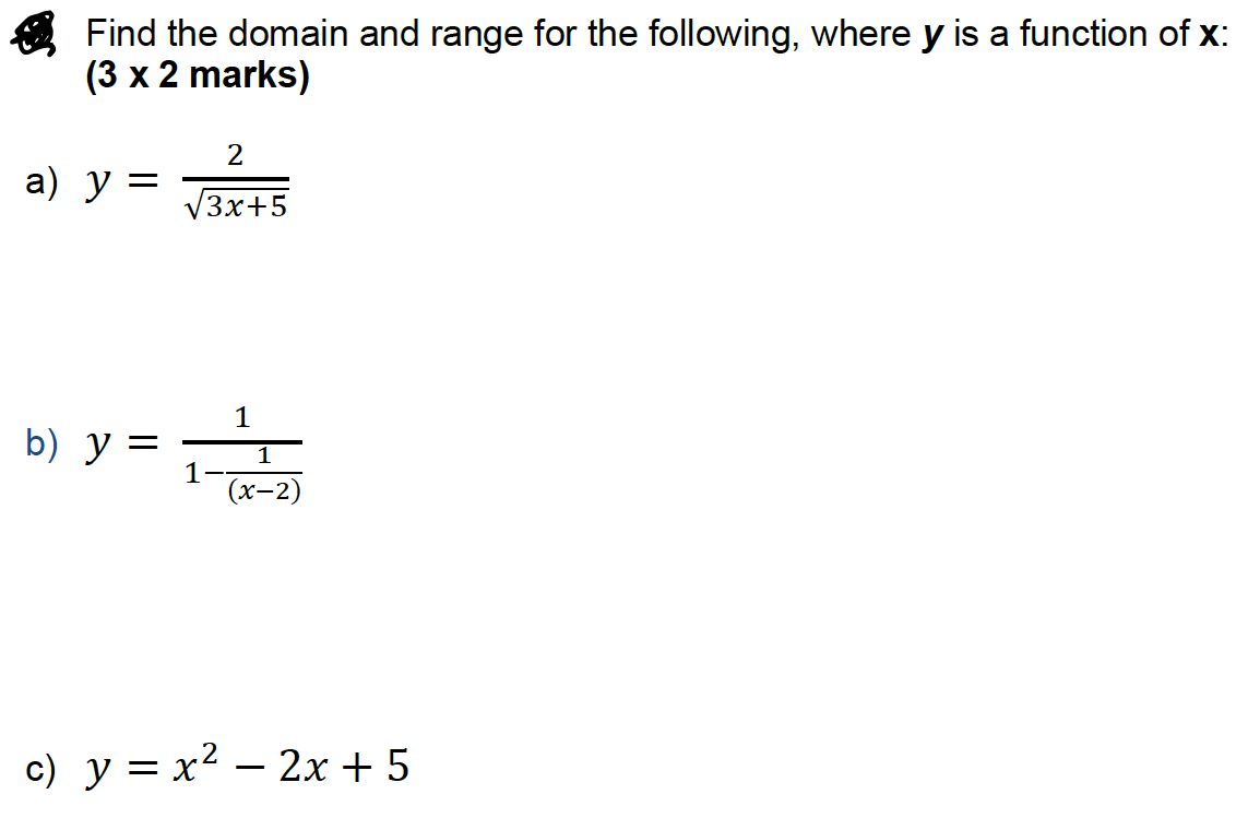 Solved Find the domain and range for the following, where y | Chegg.com