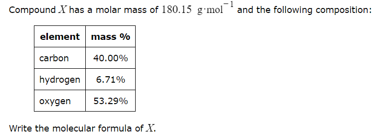 Solved Compound X has a molar mass of 180.15 g⋅mol−1 and the | Chegg.com