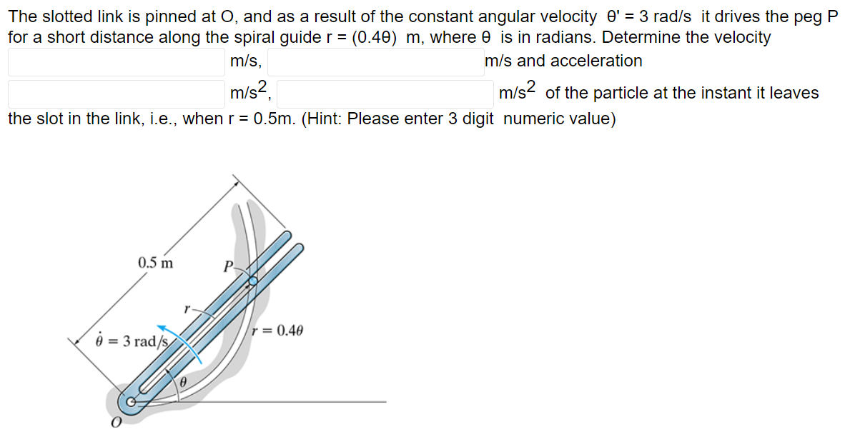 Solved The slotted link is pinned at O, and as a result of | Chegg.com