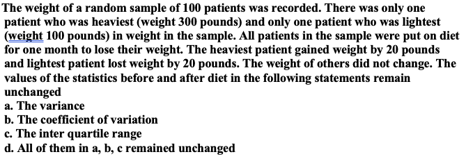 Solved The weight of a random sample of 100 patients was | Chegg.com