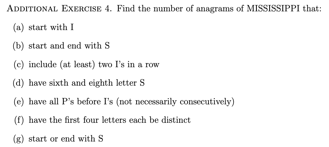Additional ExERCise 4. Find the number of anagrams of | Chegg.com