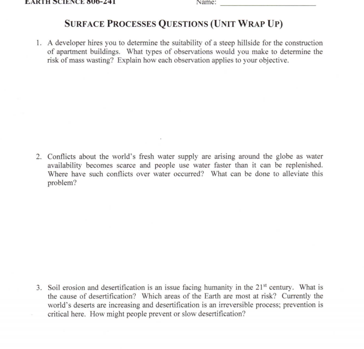 Solved LAR Name: SURFACE PROCESSES QUESTIONS (UNIT WRAP UP) | Chegg.com