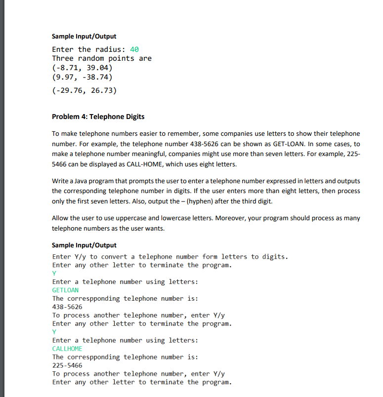 Solved Problem 3: Random Points on a Circle Write a Java | Chegg.com