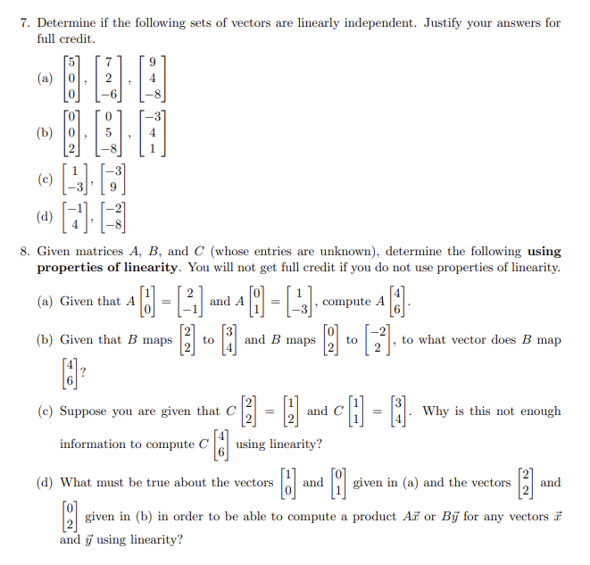 Solved Determine if the following sets of vectors are | Chegg.com