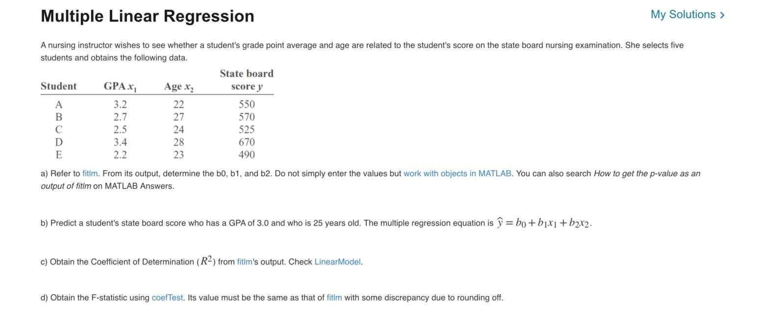 Multiple Linear Regression My Solutions > students | Chegg.com