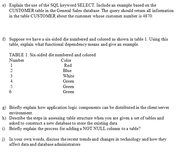 Solved e) Explain the use of the SQL keyword SELECT. Include | Chegg.com