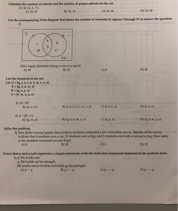 Solved Calculate The Number Of Subsets And The Number Of