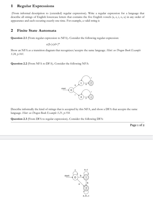 Solved 1 Regular Expressions 2 Finite State Automata 2M.A | Chegg.com