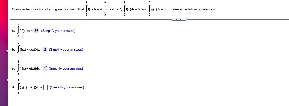 Solved 9 6 Consider two functions f and gon (3,9) such that | Chegg.com