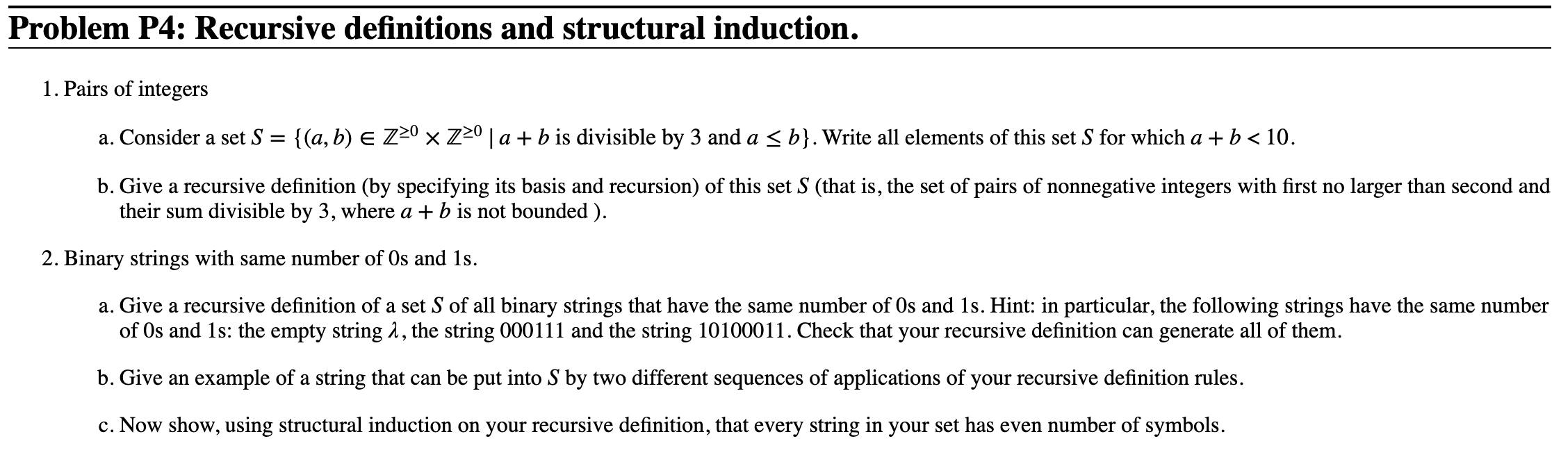 Problem P4: Recursive definitions and structural | Chegg.com