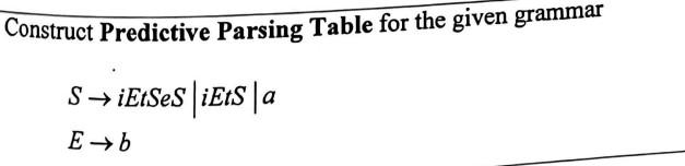 Solved Construct Predictive Parsing Table For The Given