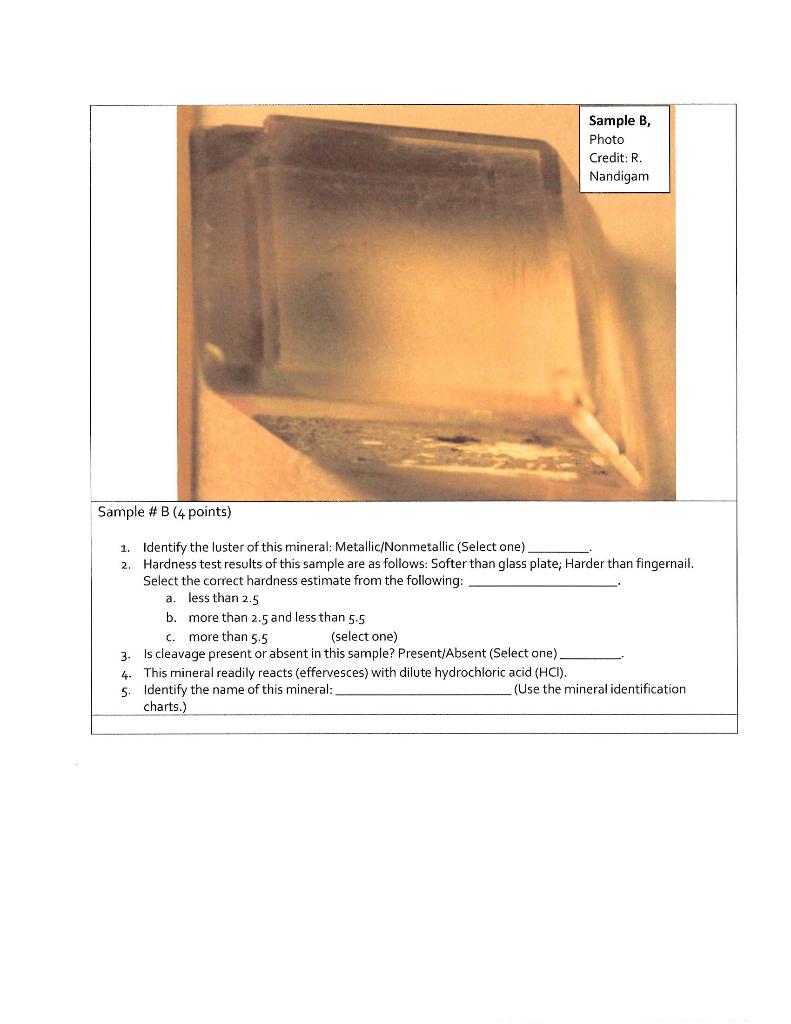 Solved 1. Identify the luster of this mineral: | Chegg.com