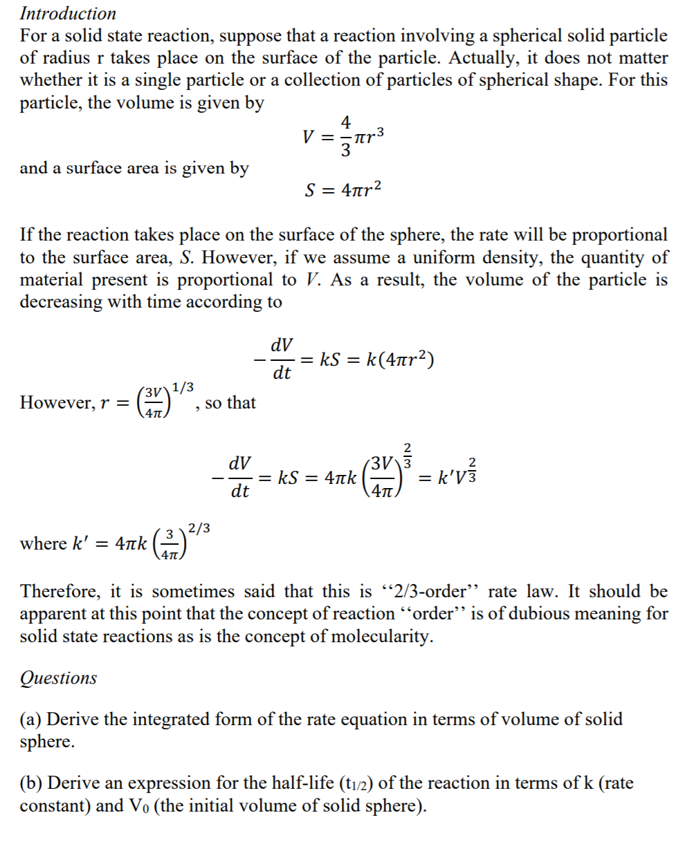 Solved Introduction For a solid state reaction, suppose | Chegg.com