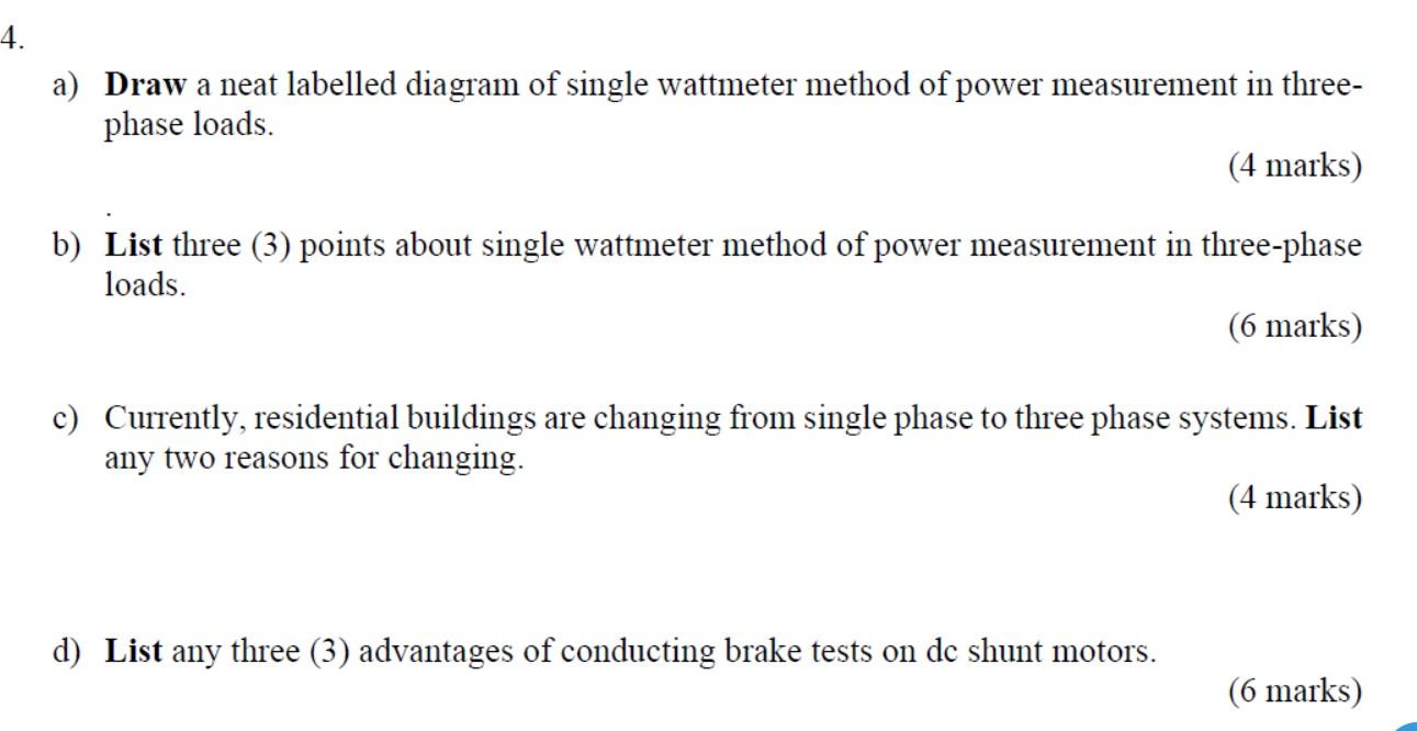 Solved a) Draw a neat labelled diagram of single wattmeter | Chegg.com