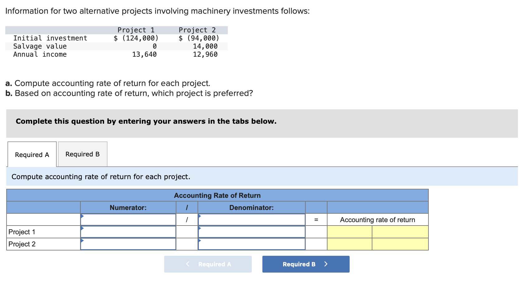 Solved Information for two alternative projects involving | Chegg.com