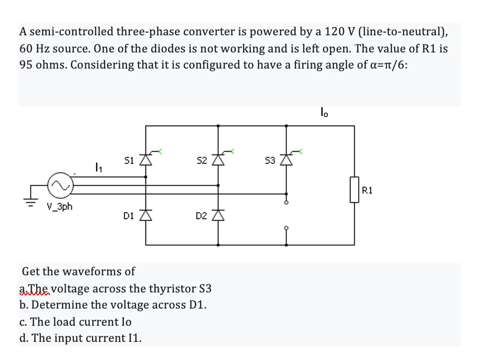 Solved A semi-controlled three-phase converter is powered by | Chegg.com