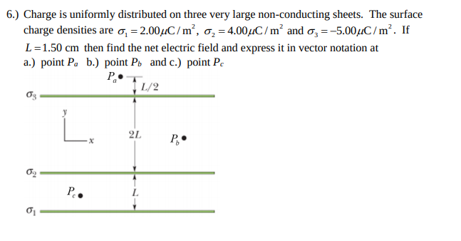 Solved 6.) Charge is uniformly distributed on three very | Chegg.com