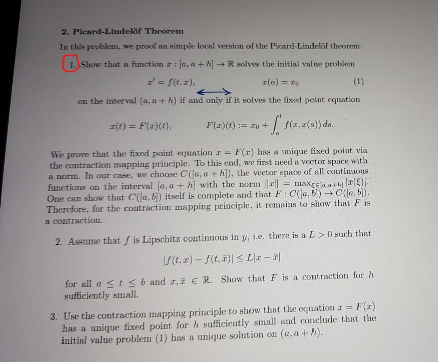 Solved 2. Picard-Lindelöf Theorem In this problem, we proof | Chegg.com