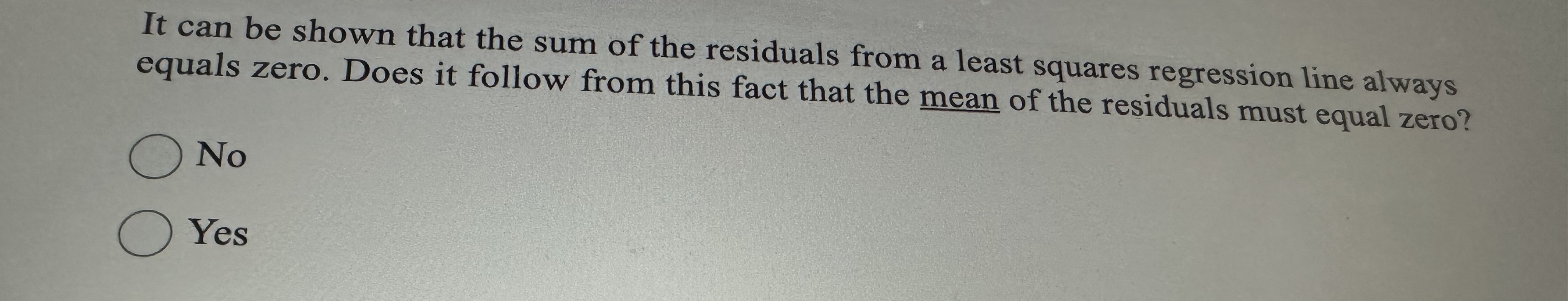 Solved It can be shown that the sum of the residuals from a | Chegg.com