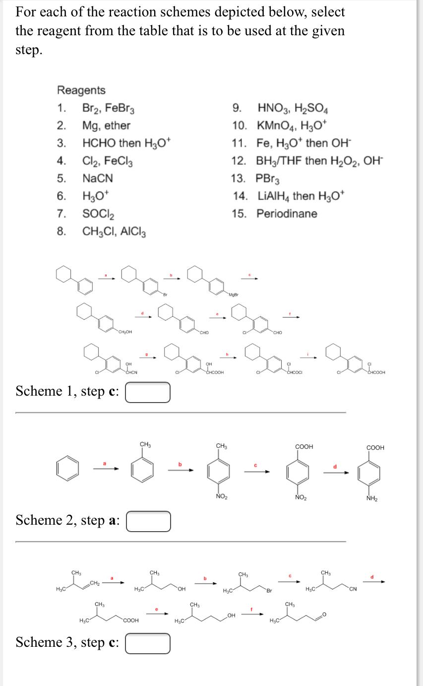 Solved For each of the reaction schemes depicted below, | Chegg.com