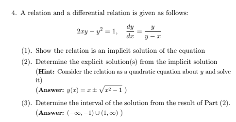 Solved 4. A relation and a differential relation is given as | Chegg.com