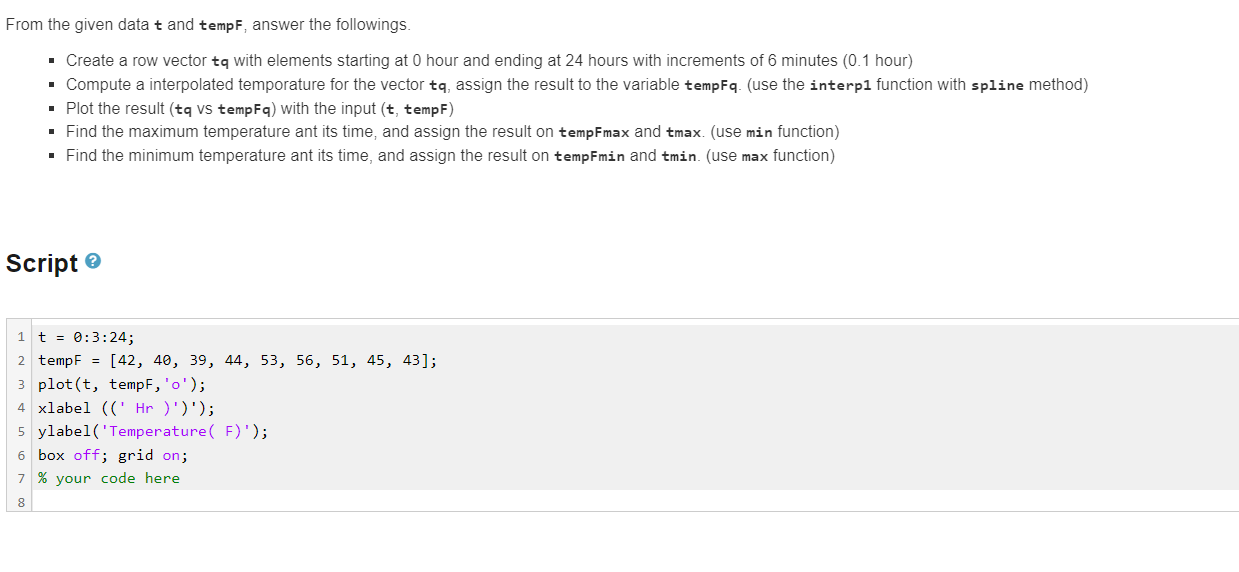 Solved From the given data t and tempF, answer the | Chegg.com