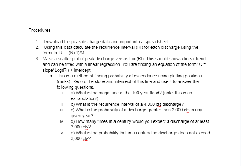 1. Download the peak discharge data and import into a | Chegg.com