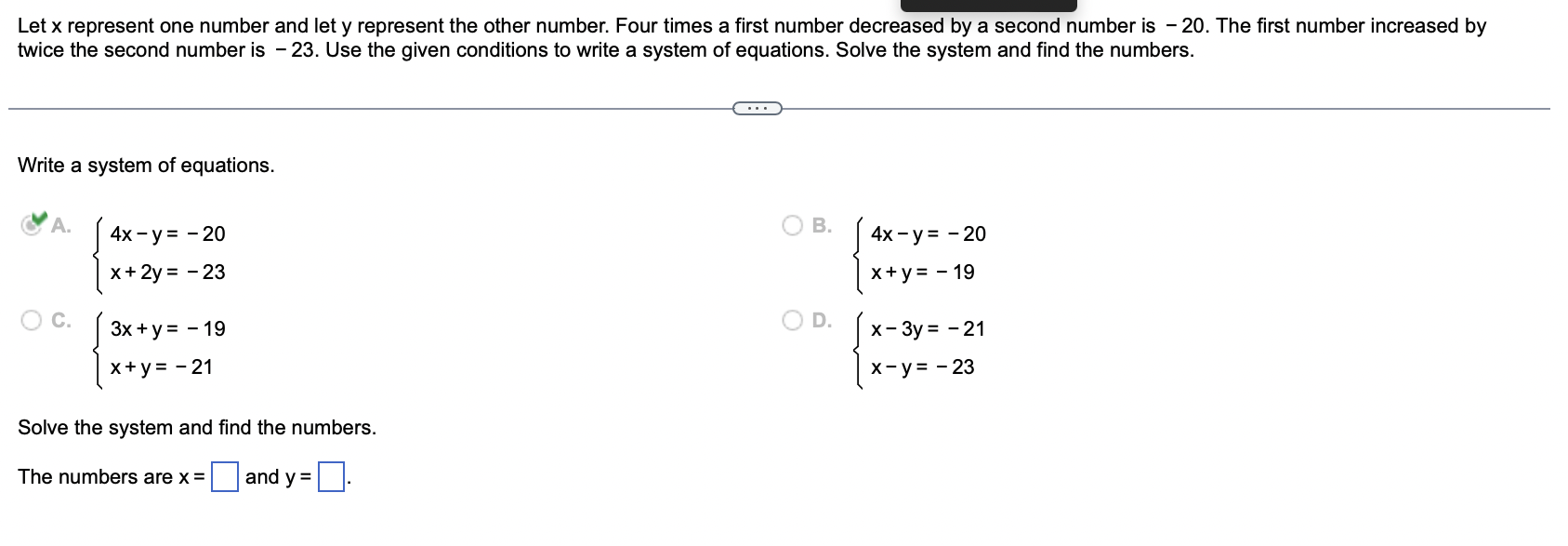 Solved Let x represent one number and let y represent the | Chegg.com