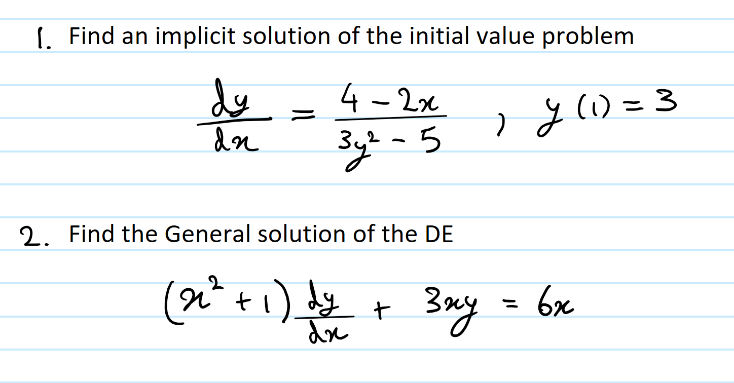 Solved 1. Find an implicit solution of the initial value | Chegg.com