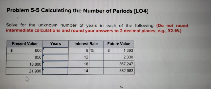 Solved Problem 5-5 Calculating the Number of Periods (L04] | Chegg.com