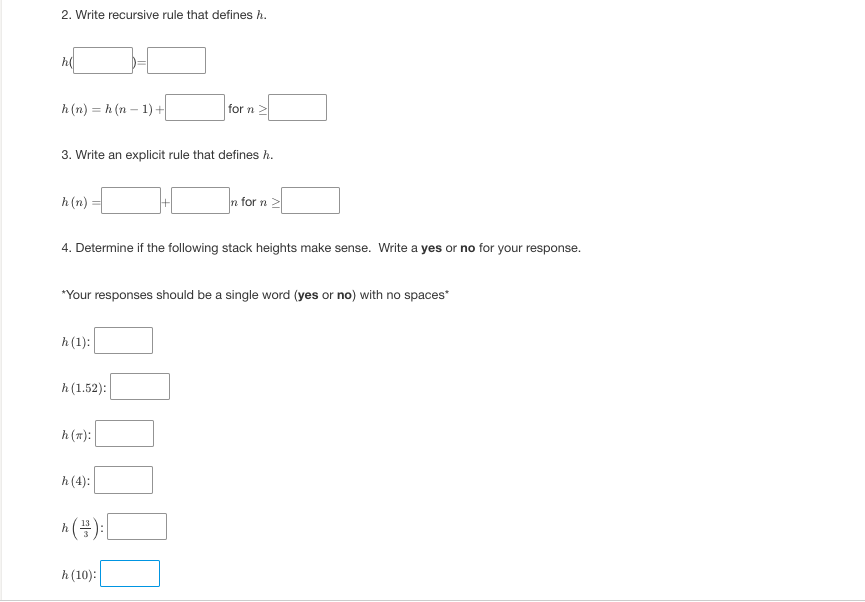 2. Write recursive rule that defines h. h(1= | Chegg.com